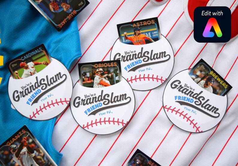 Baseball Card Valentine Tags, You're a Grand Slam Friend, Children's ...
