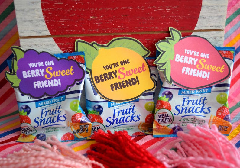Fruit Snack Valentine Tags, You're One Berry Sweet Friend, Children's ...