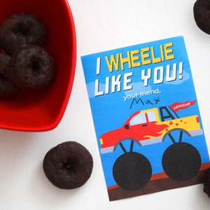 Doughnut Monster Truck Valentine Card, I Wheelie Like You, Children's ...