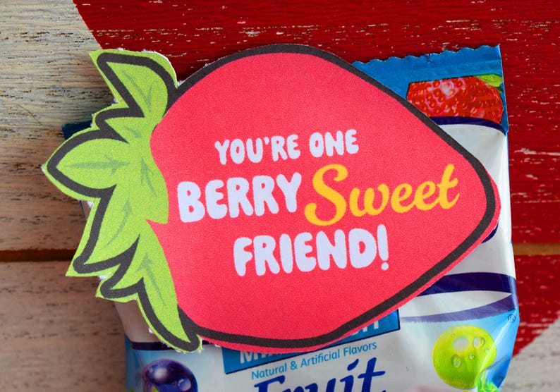 Fruit Snack Valentine Tags, You're One Berry Sweet Friend, Children's ...
