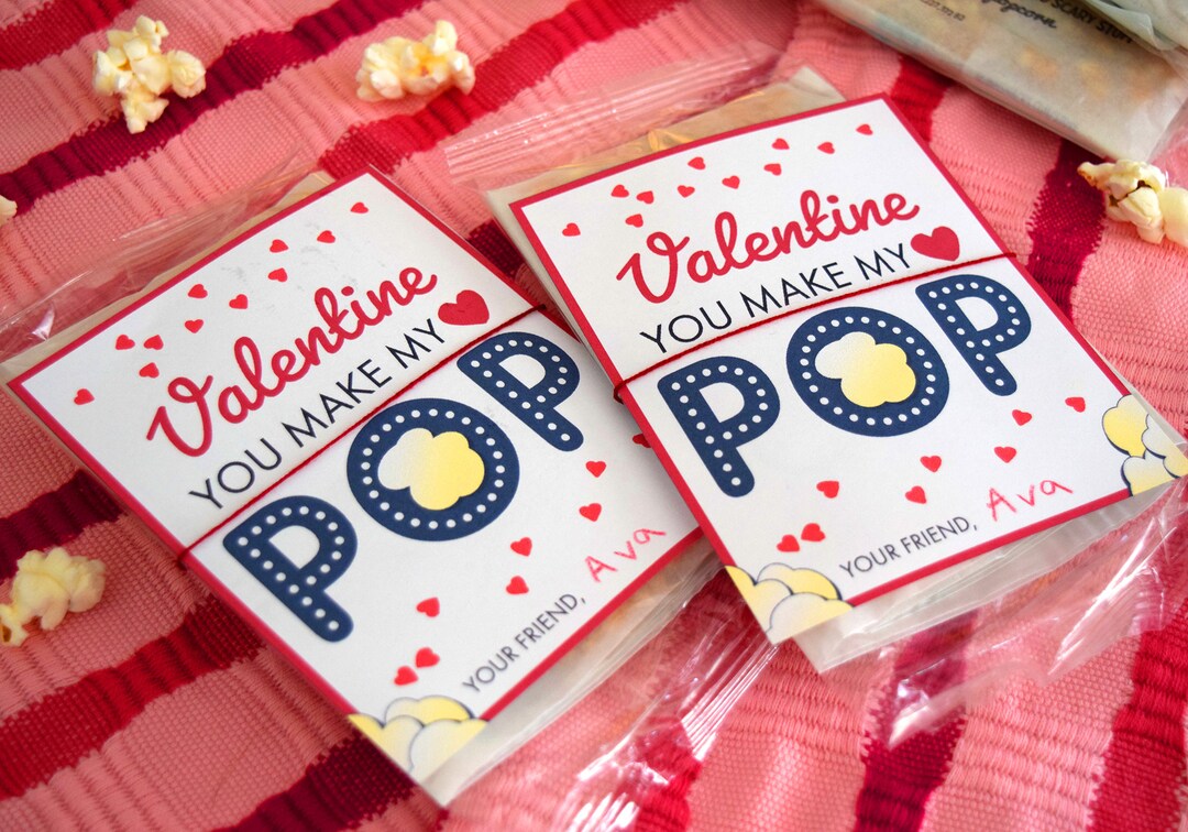 Popcorn Valentine Bag Tags, Valentine You Make My Heart Pop, Children's ...