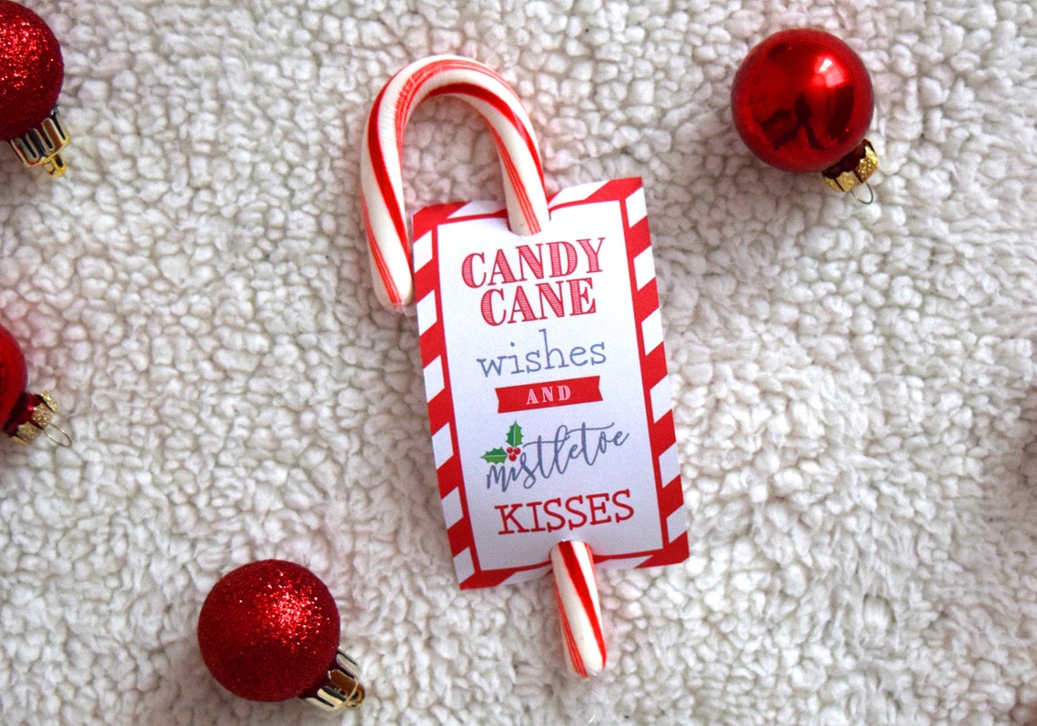 Candy Cane Themed Tag Candy Cane Wishes and Mistletoe Kisses - Etsy