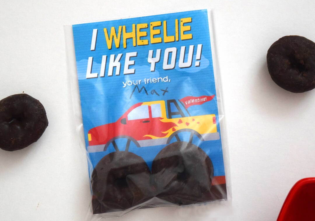 Doughnut Monster Truck Valentine Card, I Wheelie Like You, Children's ...