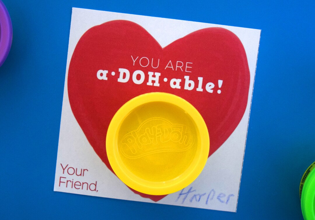 Play Dough Valentine, You Are A-doh-able, Children's Valentines, Kids ...