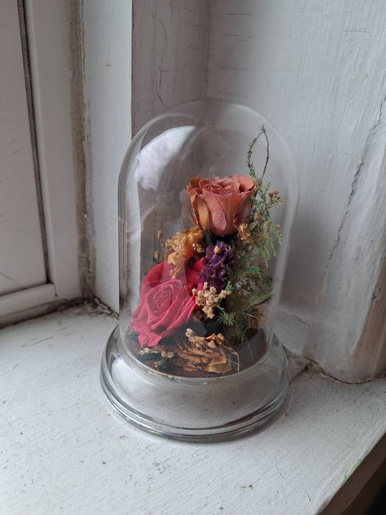 80s/90s Natural Expressions Dried Roses Glass Terrarium Dome - Etsy