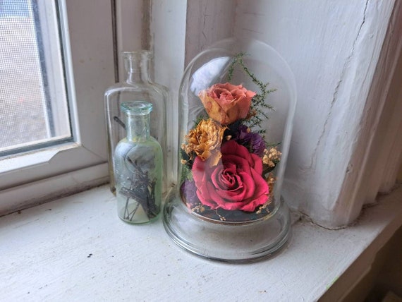 80s/90s Natural Expressions Dried Roses Glass Terrarium Dome - Etsy