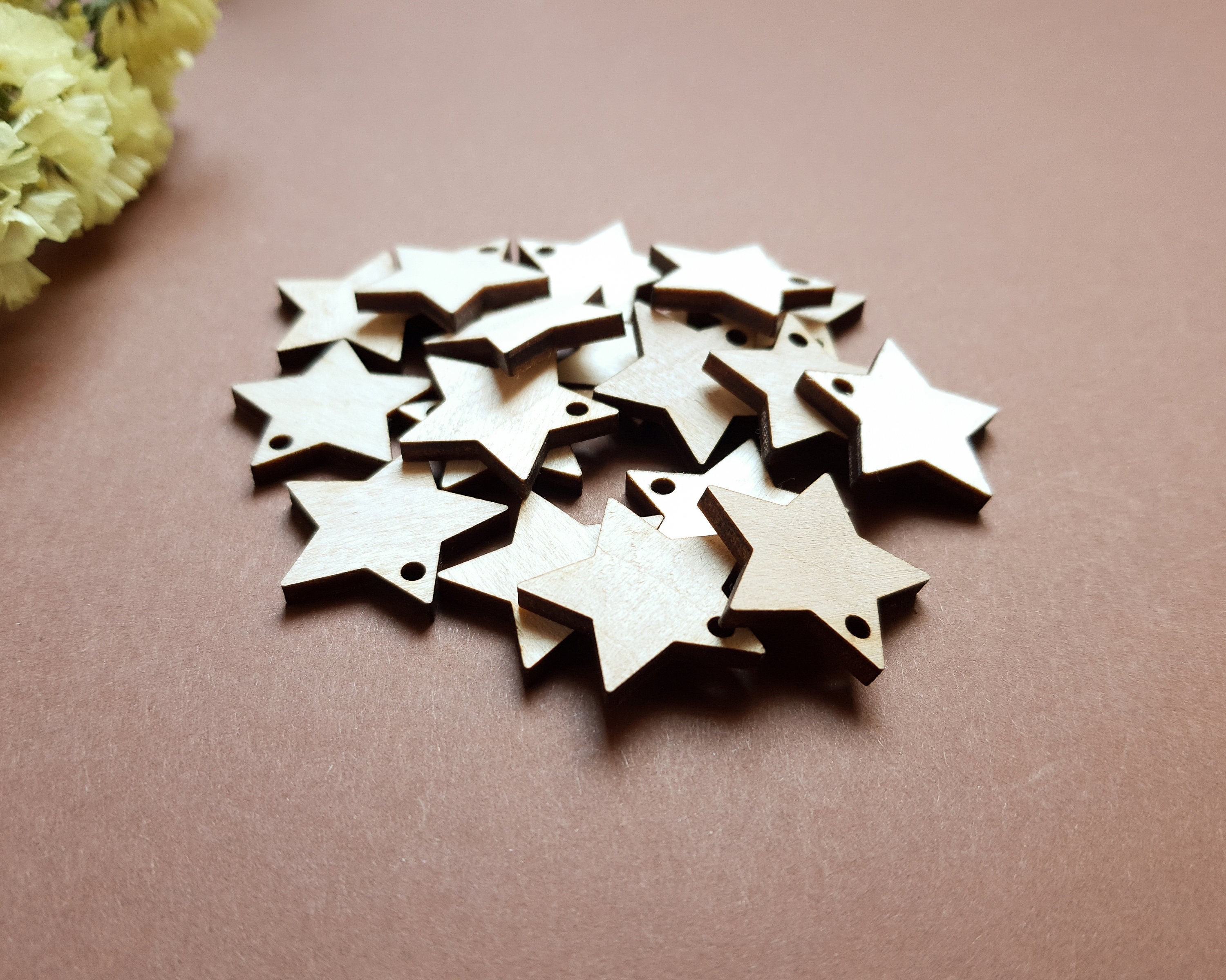 50 Mini Wooden Stars Tiny Stars With Holes Small Wood | Etsy