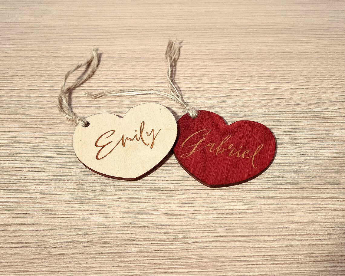 Custom Heart Tag Personalized Wood Heart Tags Laser Engraved | Etsy