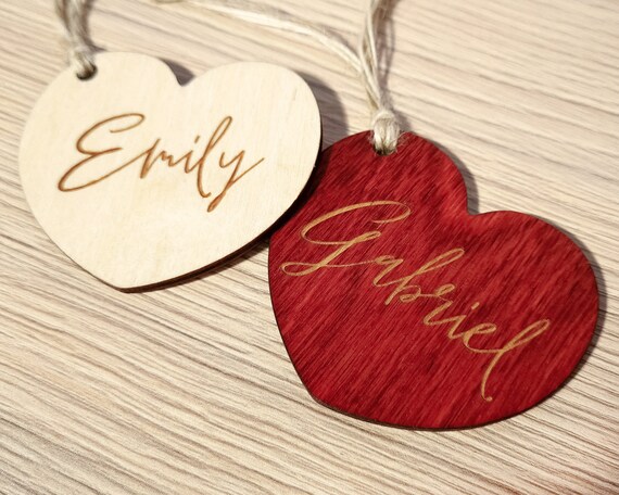 Custom Heart Tag Personalized Wood Heart Tags Laser Engraved | Etsy