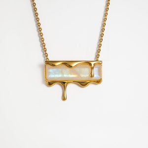 Dripping Gemstone Pendant Necklace Gold Silver Statement - Etsy