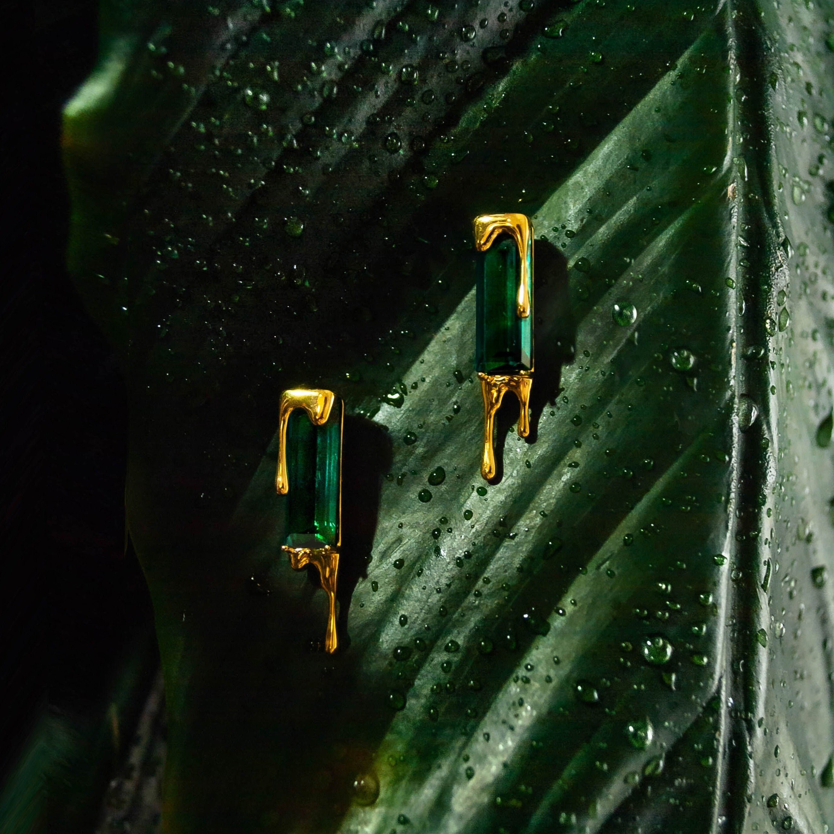 Dripping Gemstone Earrings - Gold, Silver, Moonstone, Baguette Gem ...