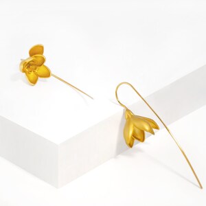 Sweet Magnolia Drop Earrings, Gold Magnolia Statement Earrings, Bridal ...