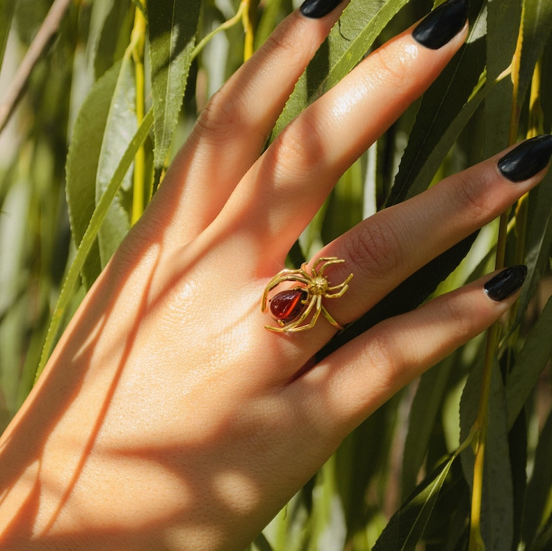 Spider Gemstone Ring Garnet Moonstone Onyx Stacking - Etsy