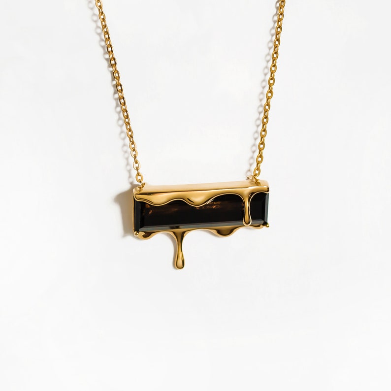 Dripping Gemstone Pendant Necklace Gold Silver Statement - Etsy