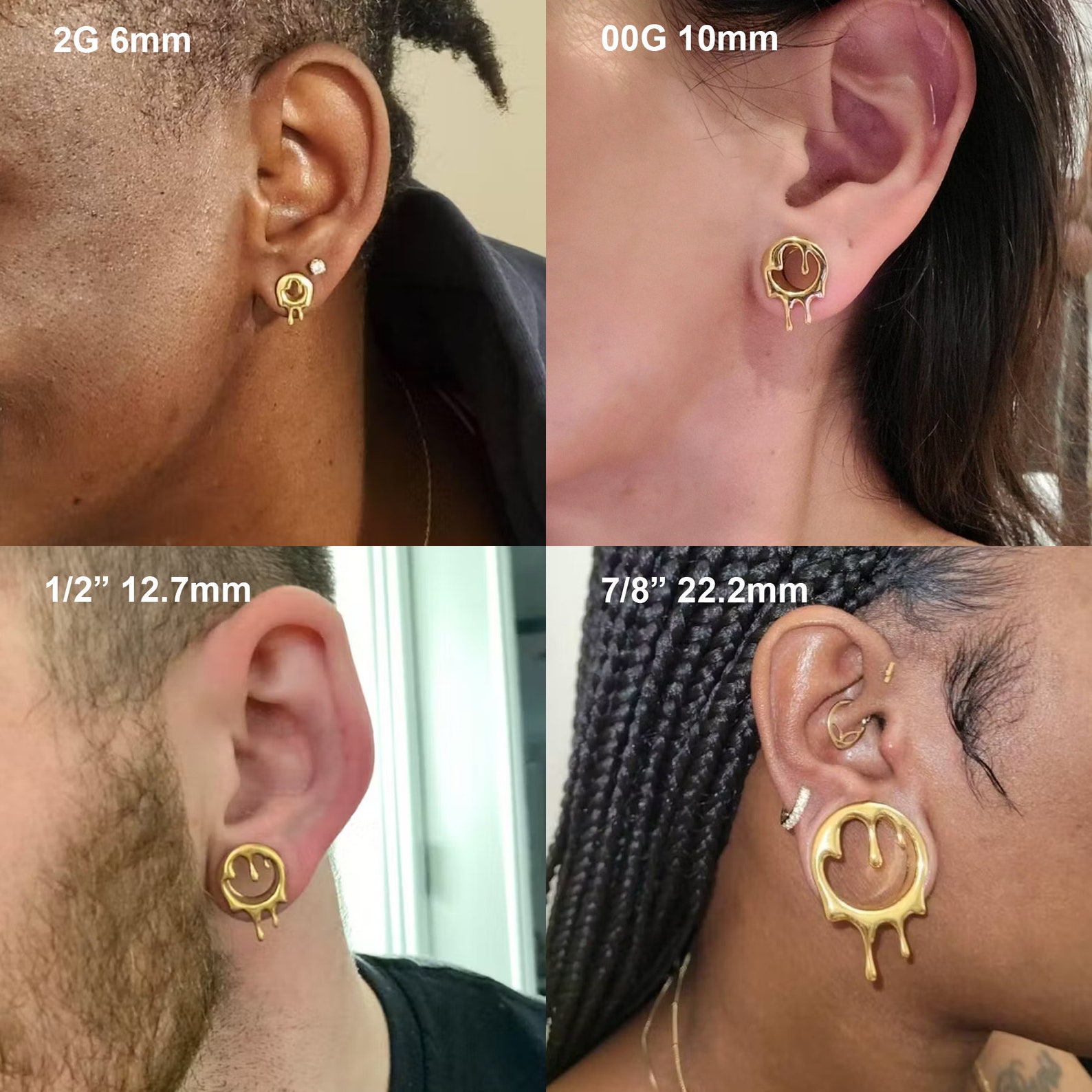 Dripping Rivulets Tunnels Gold, Silver, Rose, Gauges, Stretchers, Plugs, Statement Earrings ...