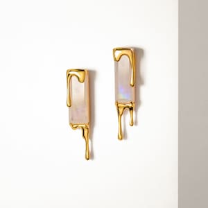 Dripping Gemstone Earrings - Gold, Silver, Rose Gold, Moonstone ...