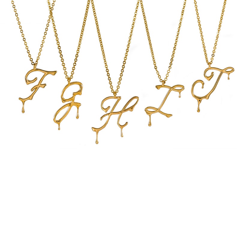 Dripping Initial Necklace Gold Silver Letter Pendent - Etsy