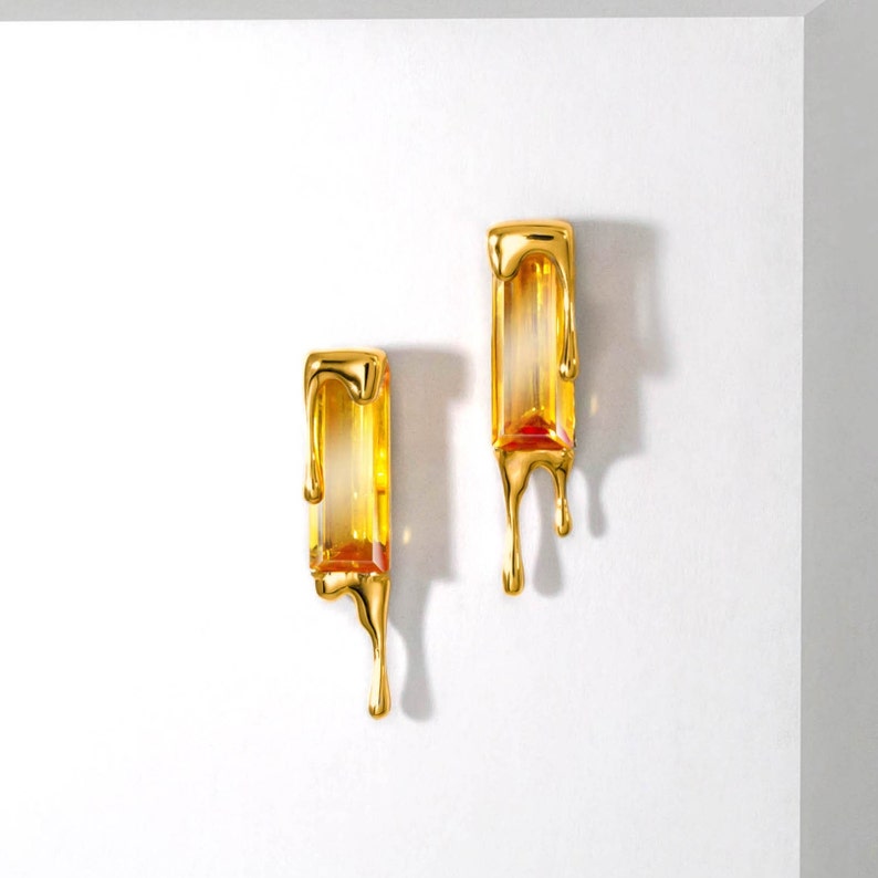 Dripping Gemstone Earrings Gold Silver Rose Gold - Etsy