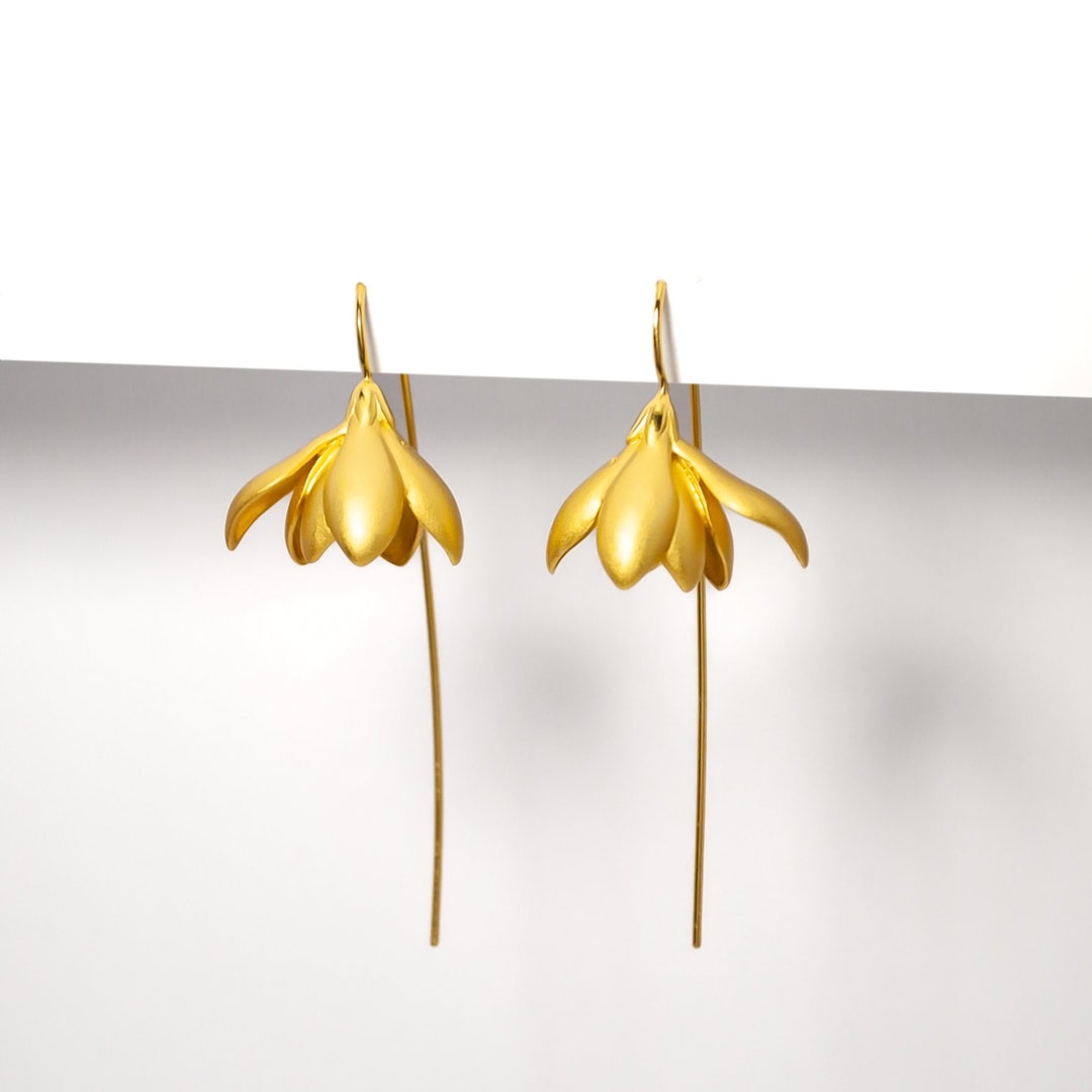 Sweet Magnolia Drop Earrings, Gold Magnolia Statement Earrings, Bridal ...