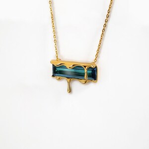 Dripping Gemstone Pendant Necklace Gold Silver Statement - Etsy