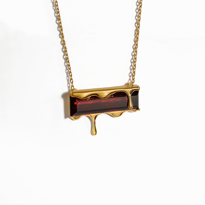 Dripping Gemstone Pendant Necklace Gold Silver Statement - Etsy