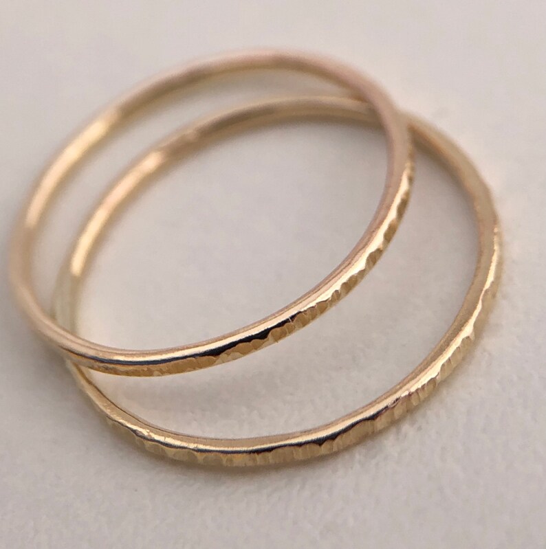 Solid 1mm 9ct Gold Skinny Hammered Ring Delicate Ring - Etsy