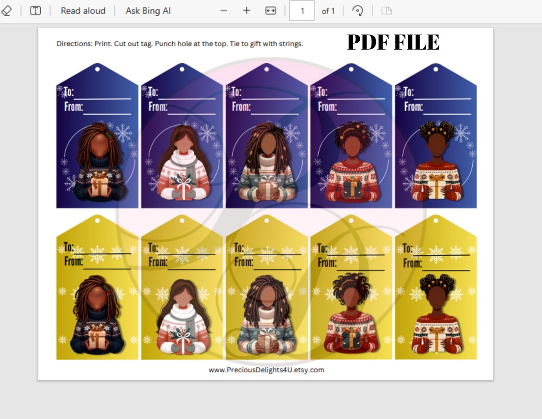 Printable Gift Tags, PDF, PNG, Instant Download, African American ...