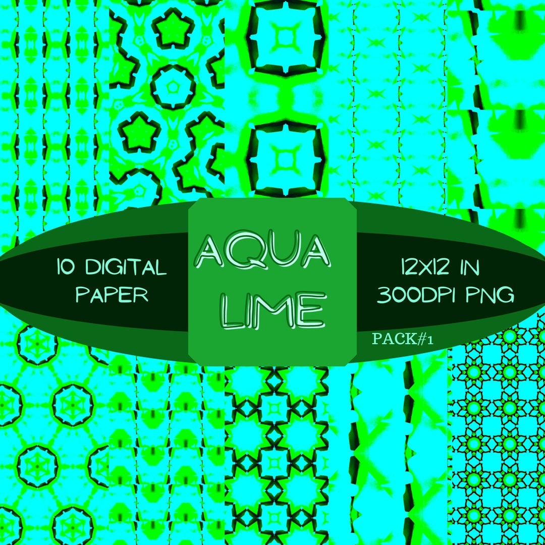 Aqua Lime Digital Paper Pack1 Seamless, Scrapbooking Paper, PNG ...