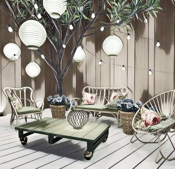 Illustrated Digital Background Patio Theme Instant | Etsy