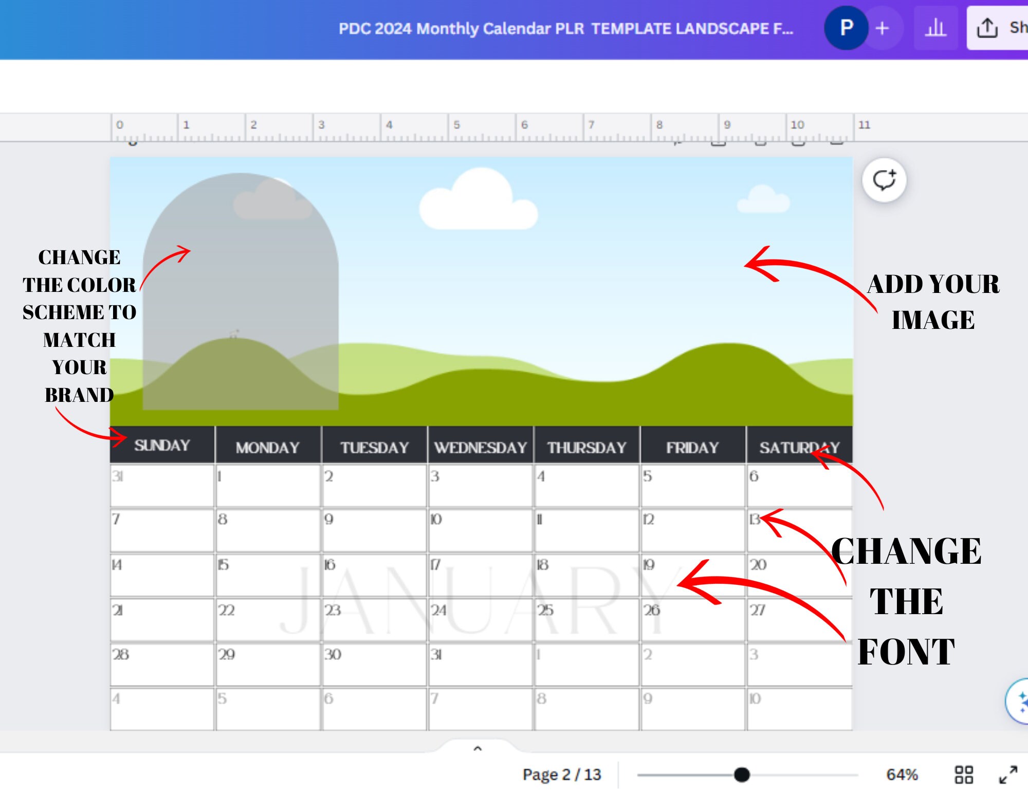 PLR 2024 Digital Calendar Template, Editable, Canva Pro, Goodnotes ...