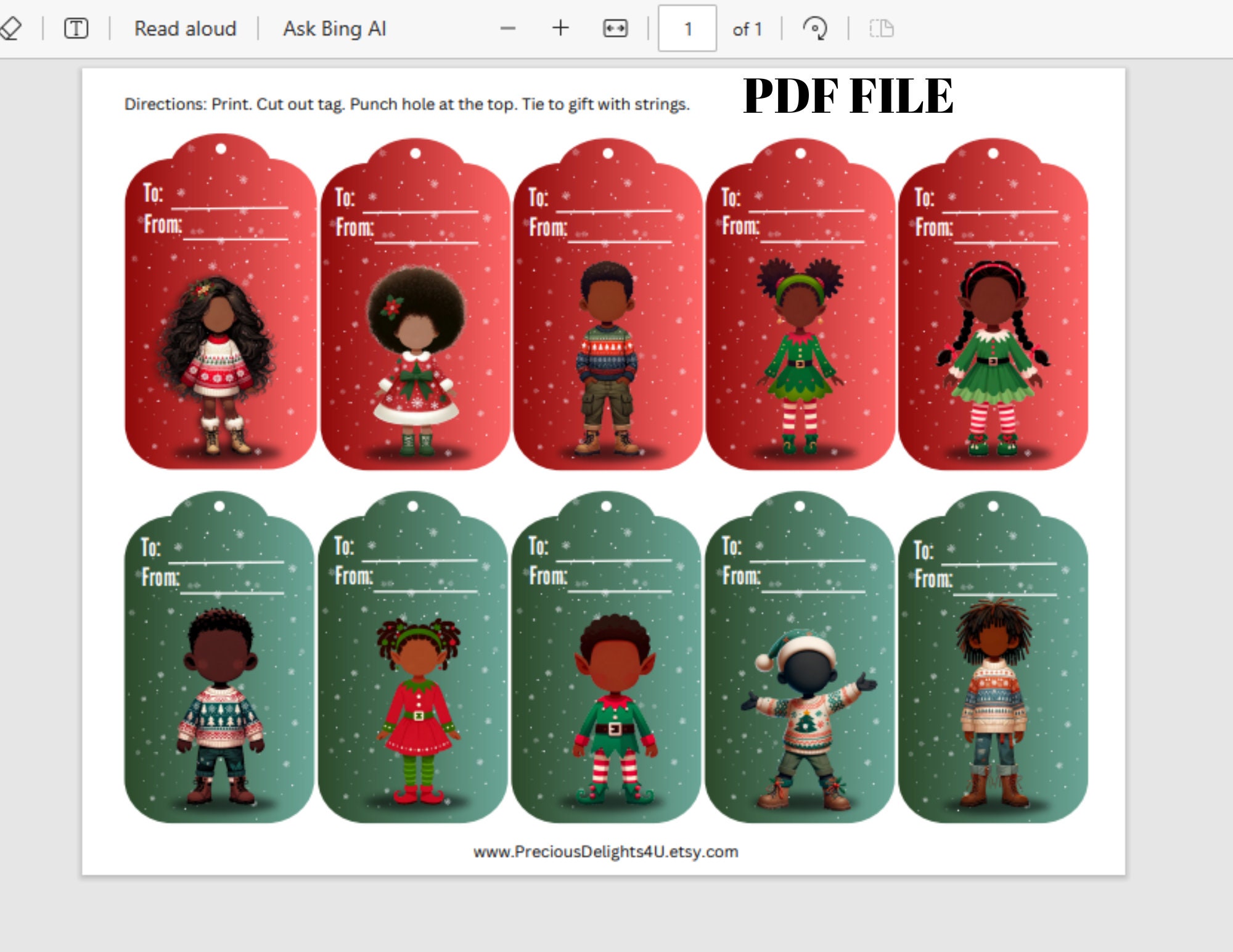 Printable Gift Tags, PDF, PNG, Instant Download, African American ...