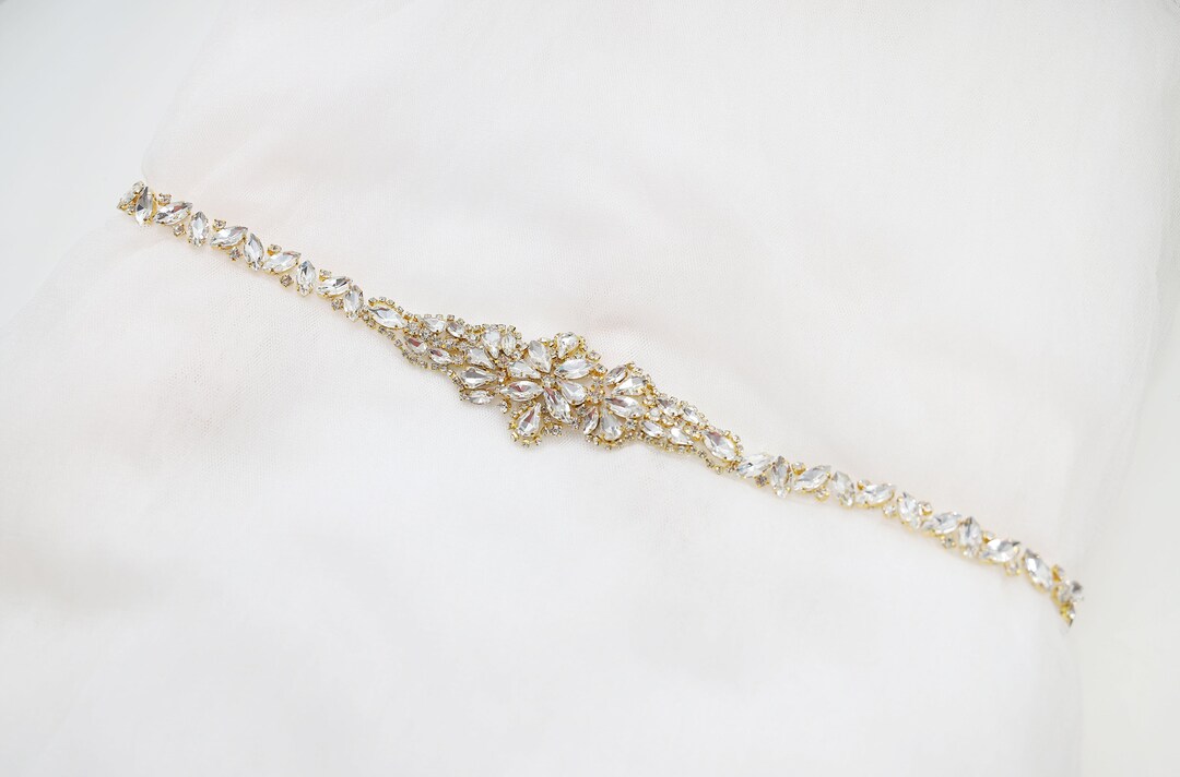 LISALI Bridal Belt Gold, Thin Bridal Belt, Wedding Belt, Rhinestone ...