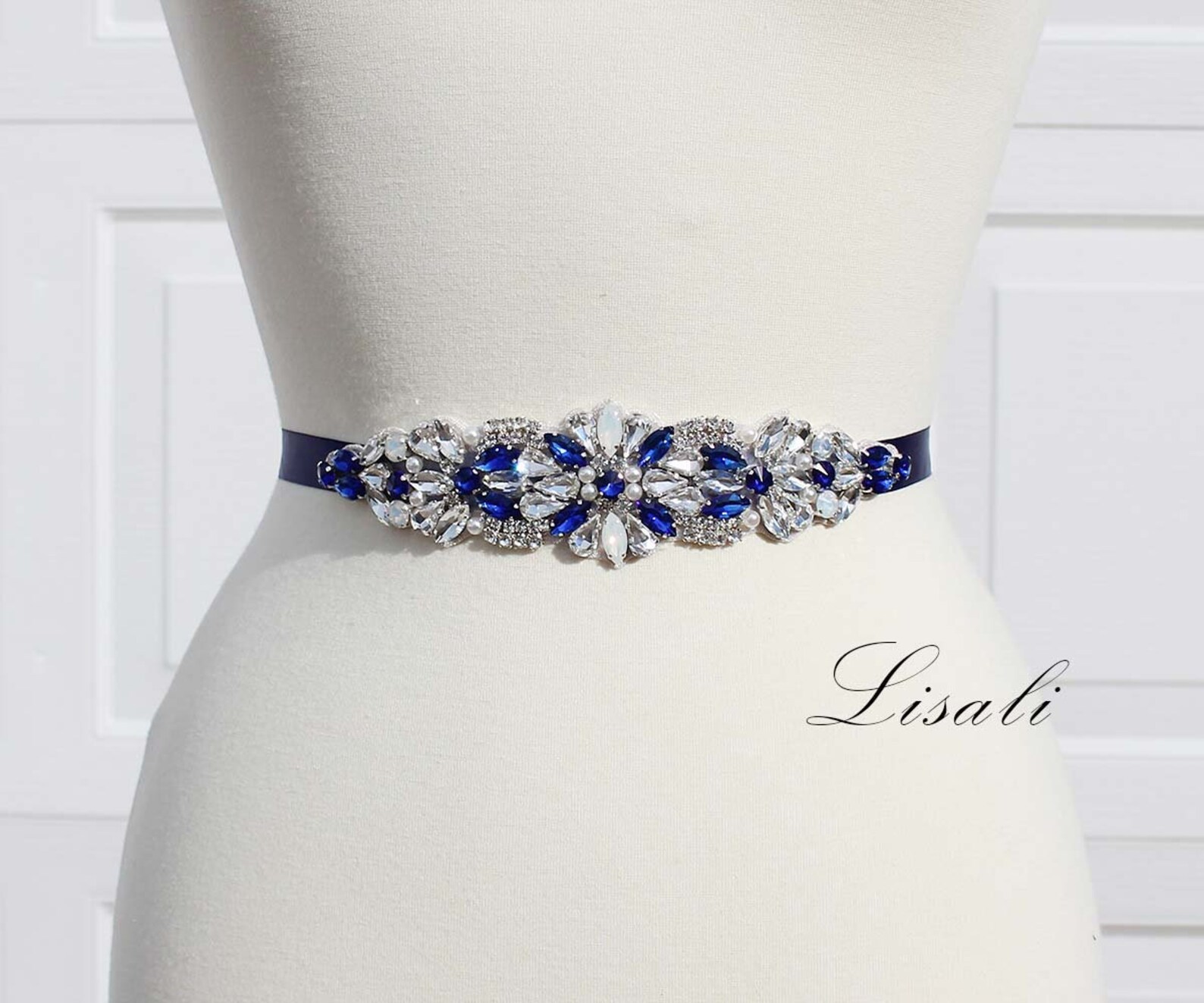 LISALI Bridal Belt Blue, Wedding Belt, Rhinestone Belt, Wedding Dress ...