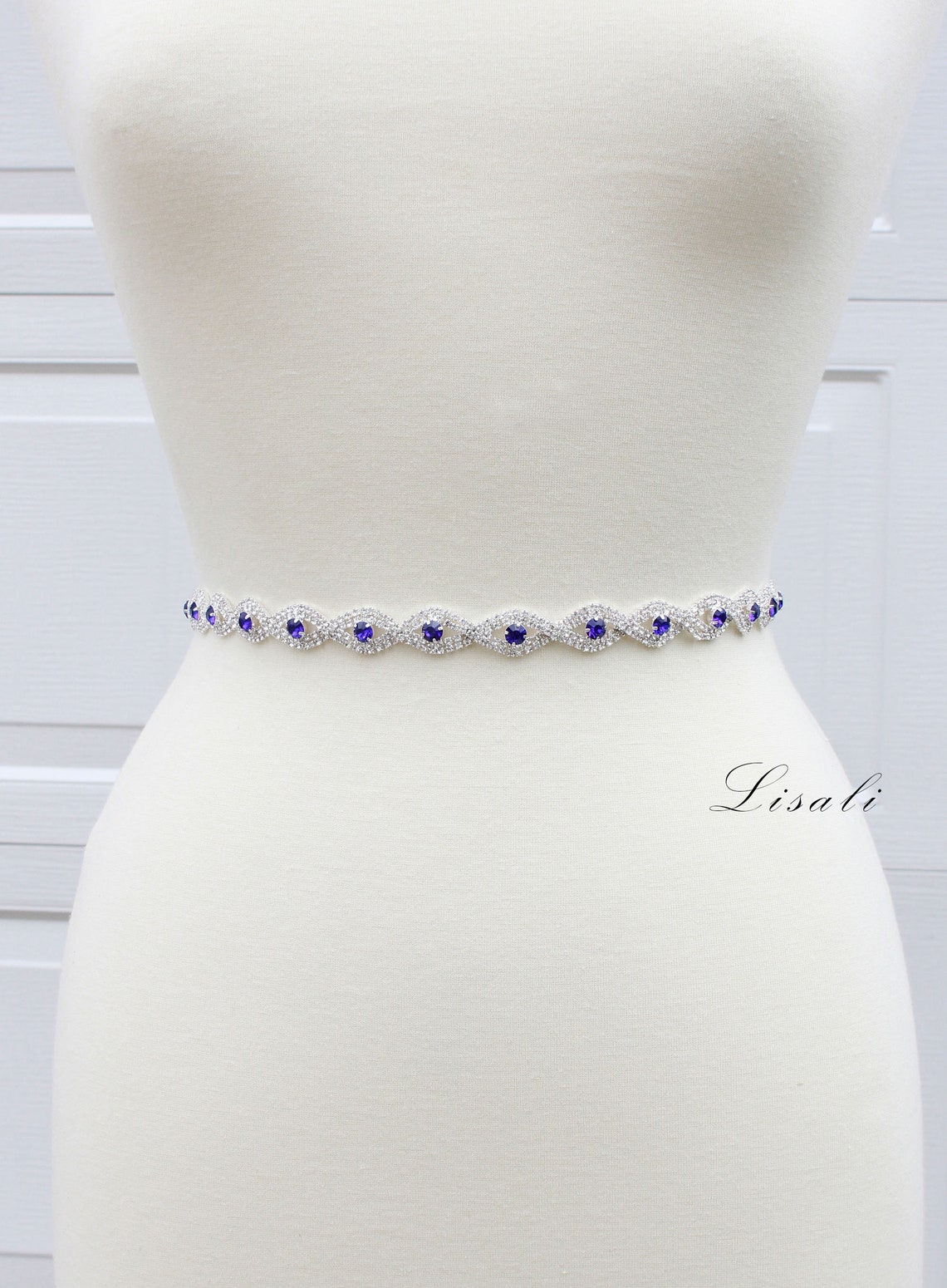 LISALI Blue Bridal Belt, Wedding Belt, Rhinestone Belt, Wedding Dress ...