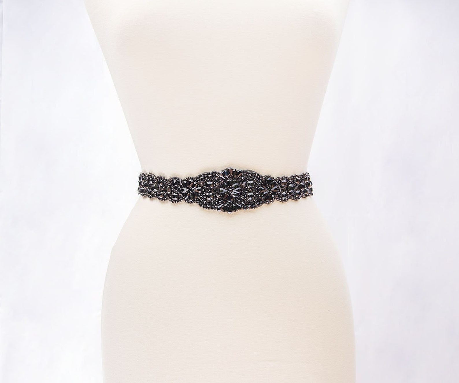 LISALI Rhinestone Belt Black, Black Bridal Belt, Black Beaded Belt ...