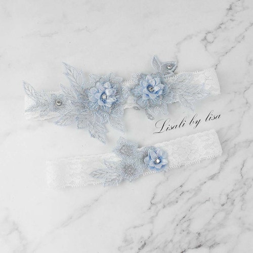 LISALI Something Blue Wedding Garter Set Bridal Garter Blue - Etsy