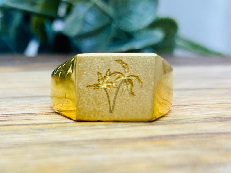 Palm Tree Signet Ring Gold Plated Signet Ring Gold Signet | Etsy