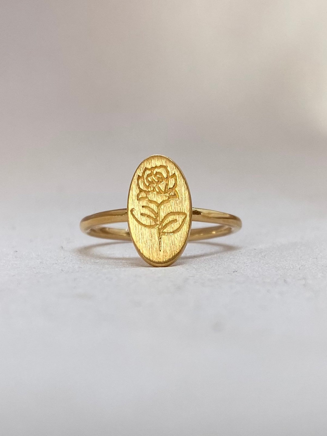 Rose Mini Signet Ring - Rose Ring, Gold Plated Rose Ring, Rose ...