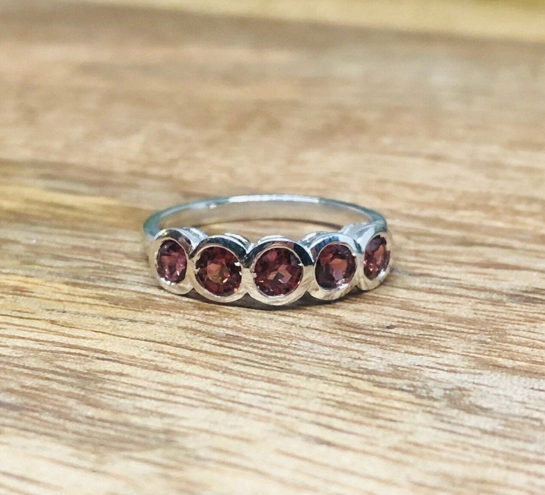 Garnet Stone Bezel Setting Ring Sterling Silver Garnet Band - Etsy