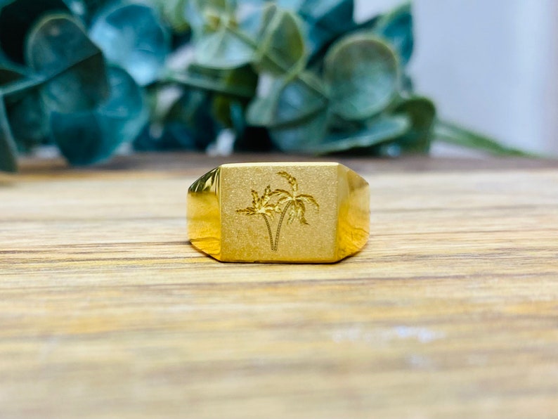 Palm Tree Signet Ring Gold Plated Signet Ring Gold Signet - Etsy