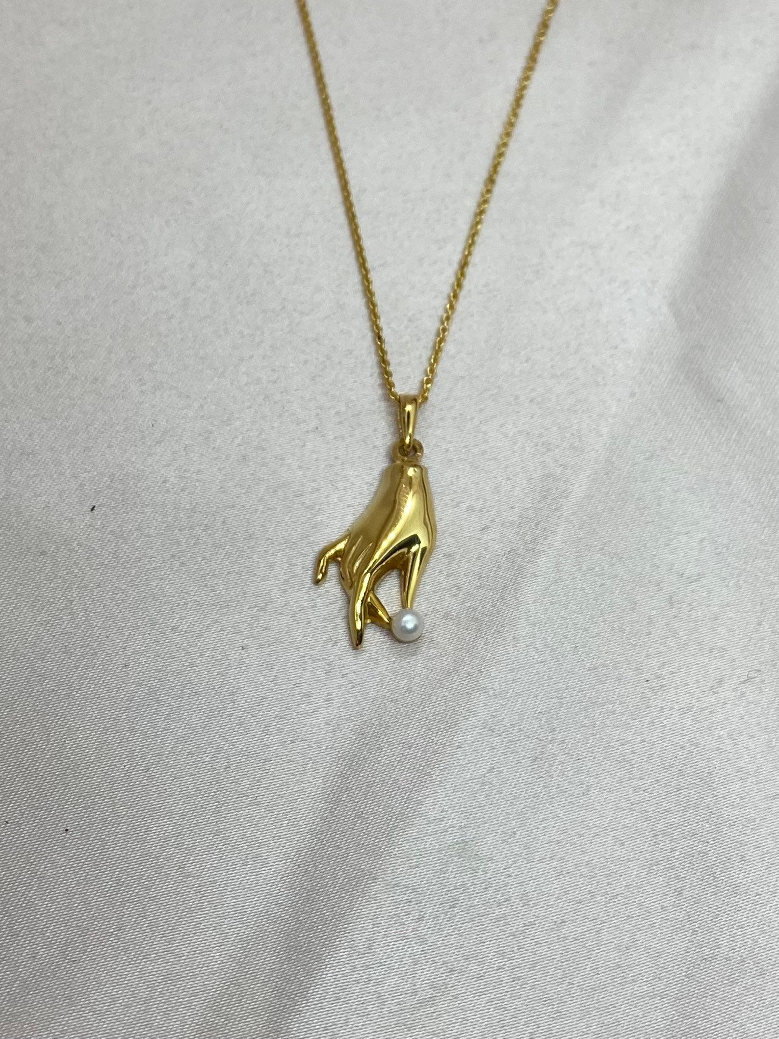 Dainty Hand Pendant With Pearl Gold Hand Pendant Hand - Etsy