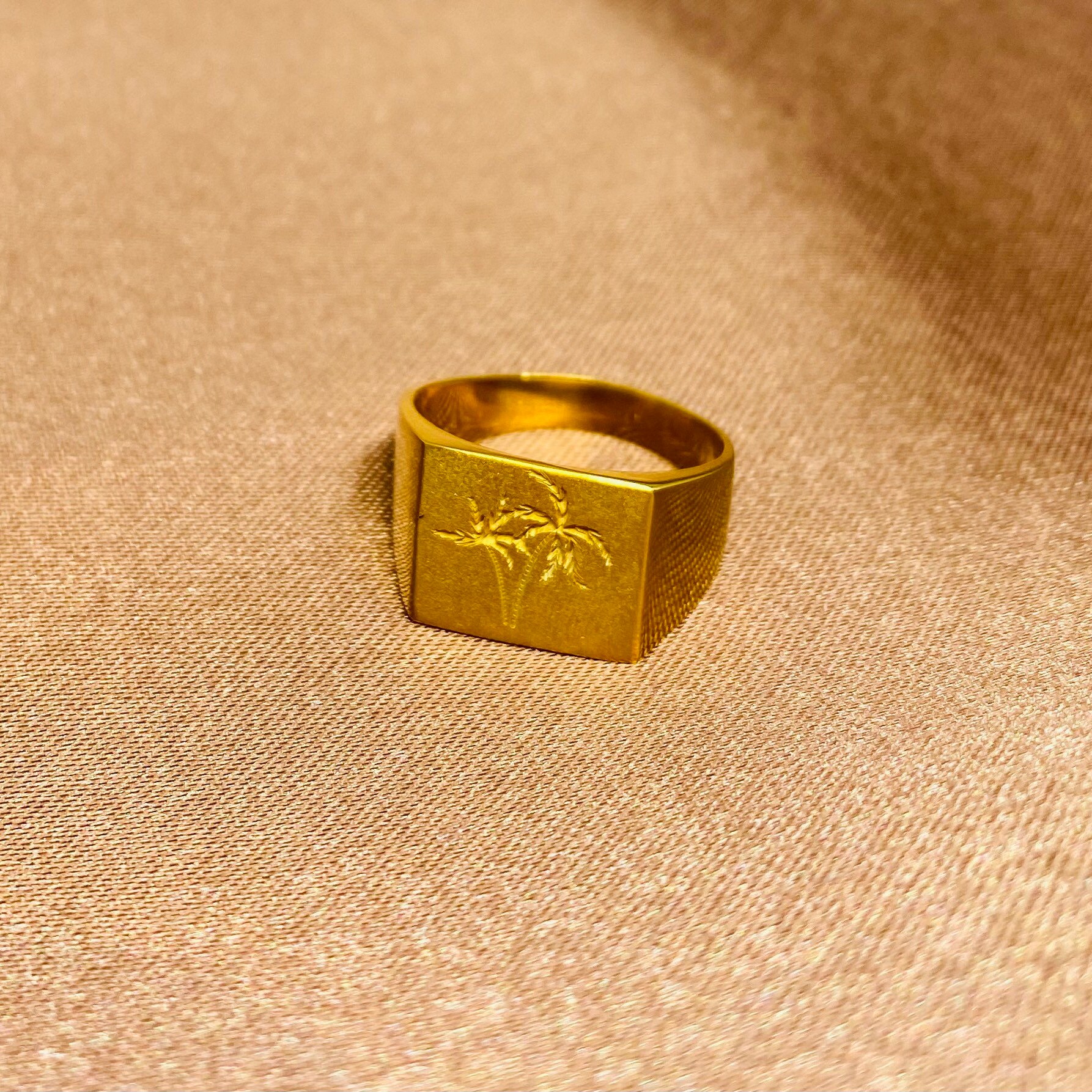 Palm Tree Signet Ring Gold Plated Signet Ring Gold Signet - Etsy