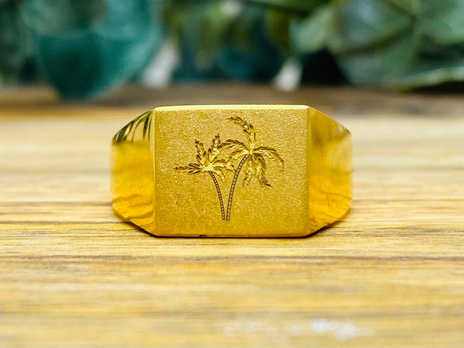Palm Tree Signet Ring Gold Plated Signet Ring Gold Signet - Etsy