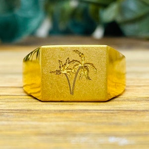 Palm Tree Signet Ring - Gold Plated Signet Ring, Gold Signet Ring, Palm ...