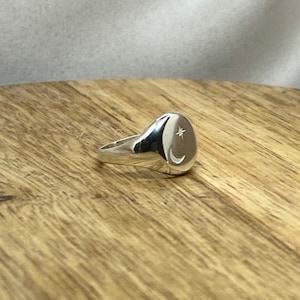 Moon and Star Engraving Signet Ring Moon Engraving Ring, Moon Ring ...