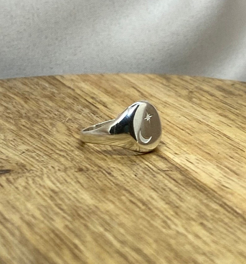Moon and Star Engraving Signet Ring Moon Engraving Ring - Etsy