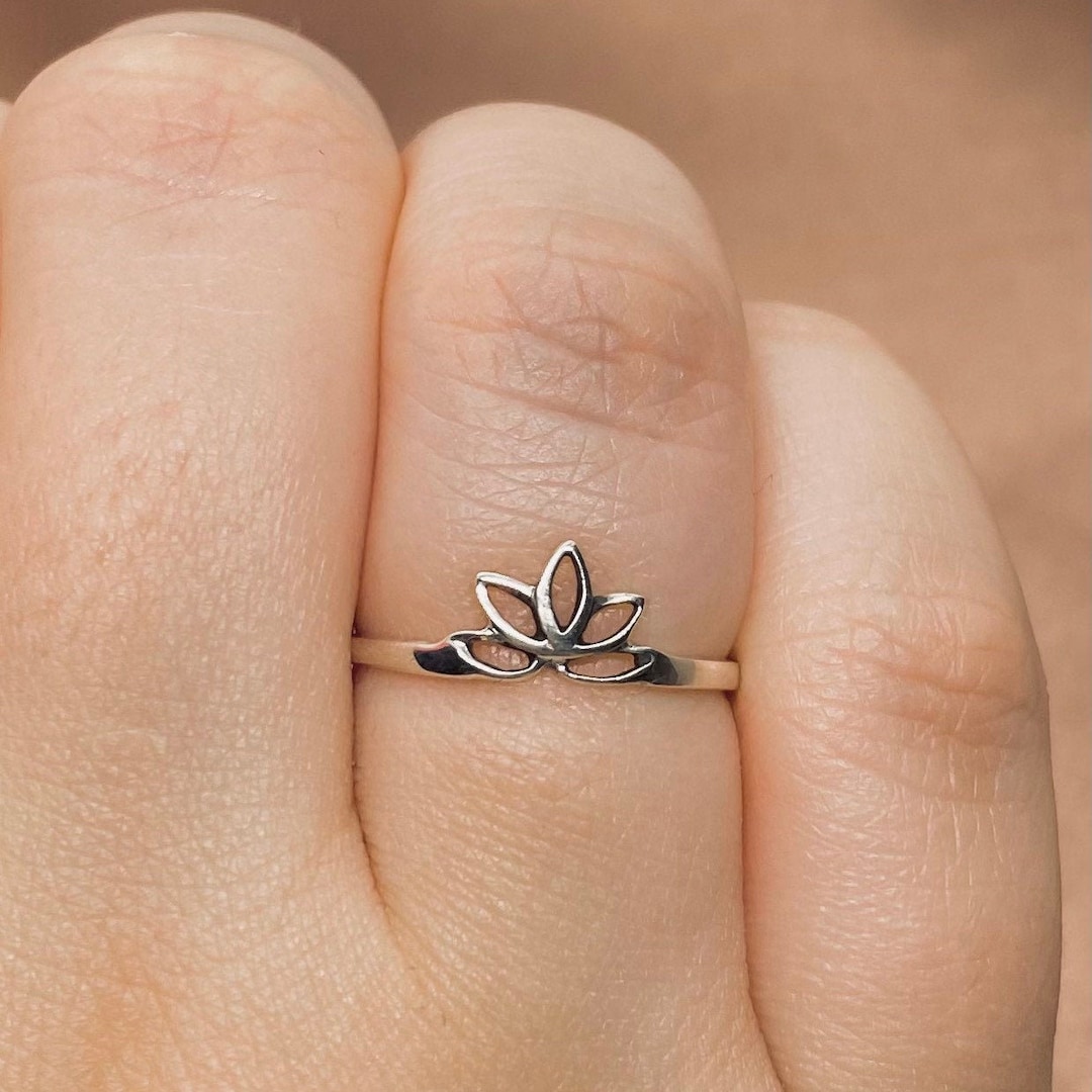 Silver Lotus Ring - Sterling Silver Lotus Ring, Silver Stacker Ring, Silver Ring, Thin Silver ...