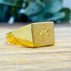 Palm Tree Signet Ring - Gold Plated Signet Ring, Gold Signet Ring, Palm ...