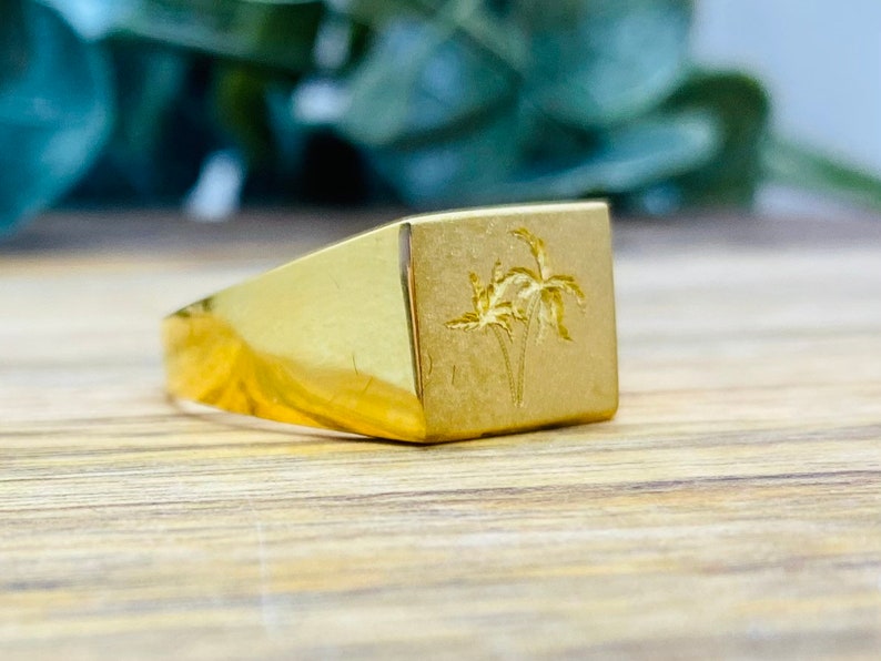 Palm Tree Signet Ring Gold Plated Signet Ring Gold Signet - Etsy