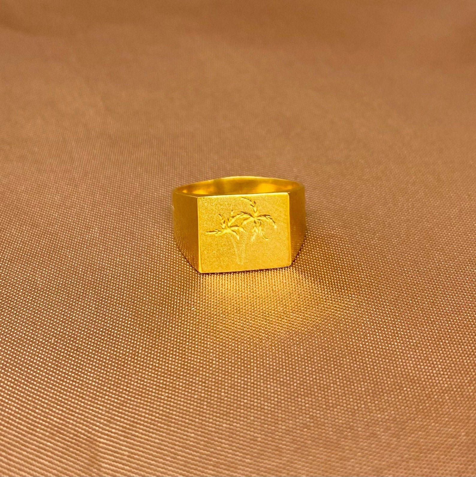 Palm Tree Signet Ring Gold Plated Signet Ring Gold Signet - Etsy